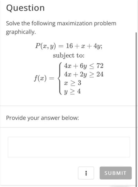Solved Question Solve The Following Maximization Problem