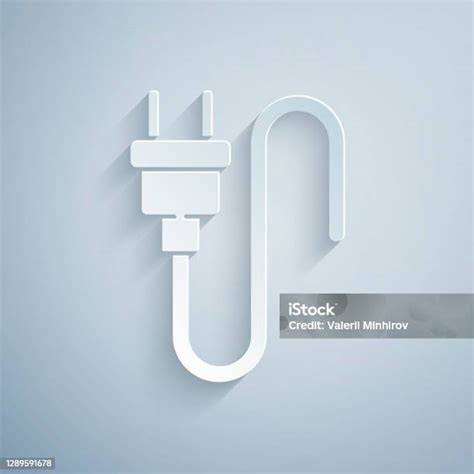 종이 는 회색 배경에 격리 된 전기 플러그 아이콘을 잘라 전기의 연결 및 단절의 개념 종이 아트 스타일 벡터 3차원 형태에 대한