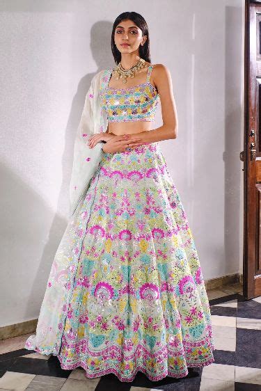Evoluzione X Aneesh Aggarwal Aqua Applique Lotus Lehenga Lehenga