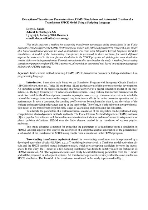 Pdf Extraction Of Transformer Parameters From Femm Simulations And Automated Creation Of A