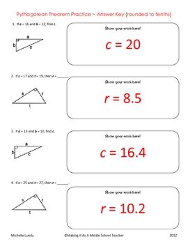 Pythagorean Theorem Worksheets Answer Key Geometry