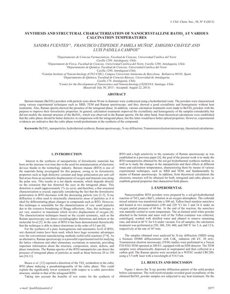 Pdf Synthesis And Structural Characterization Of Nanocrystalline Batio3 At Various Calcination