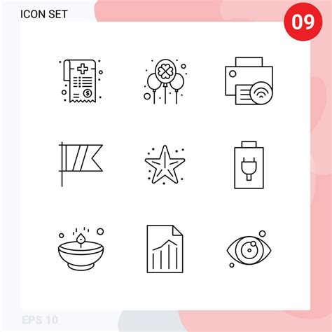 Modern Set Of 9 Outlines Pictograph Of Flag Sign Irish Golf Hardware Editable Vector Design