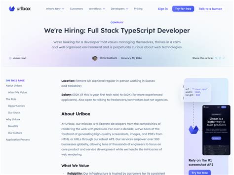 Were Hiring Full Stack Typescript Developer Urlbox