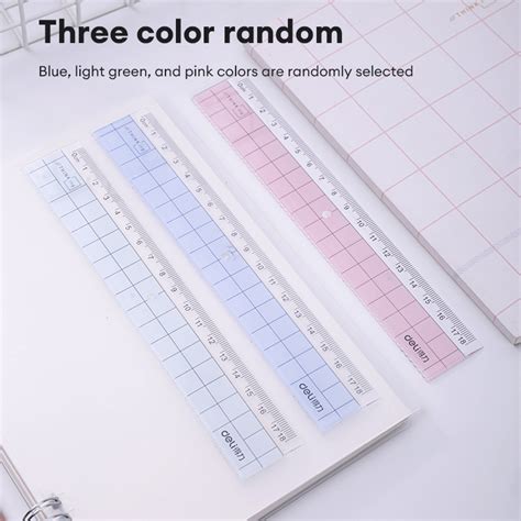 Deli 18cm Clear Plastic Ruler Grid Student Ruler School Stationery