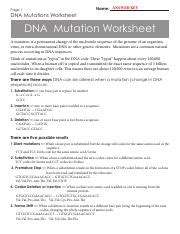Chapter REVIEW DNA Mutation ANSWER KEY Pdf Name ANSWER KEY Page DNA Mutations Worksheet