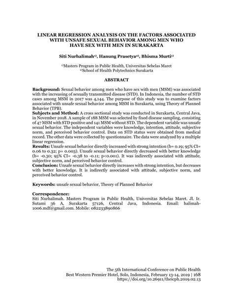 Pdf Linear Regression Analysis On The Factors Associated With Unsafe