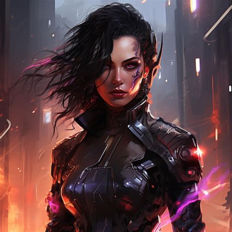 Premium Photo Portrait Of Beautiful Female Cyberpunk Warrior
