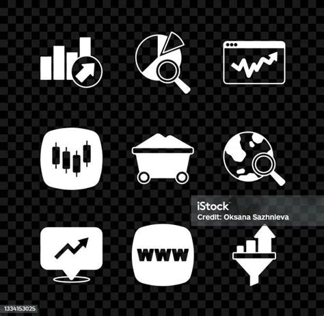 설정 재무 성장 검색 데이터 분석 그래프 차트 인포그래픽 웹 사이트 템플릿 판매 깔때기 브라우저 주식 시장과 석탄 광산 트롤리 아이콘 벡터 0명에 대한 스톡 벡터 아트 및