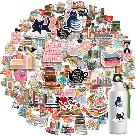 Amabro 100 Stuks Boekstickers Leesstickers Kat Boekachtige Waterfles Stickers Schattige Vinyl