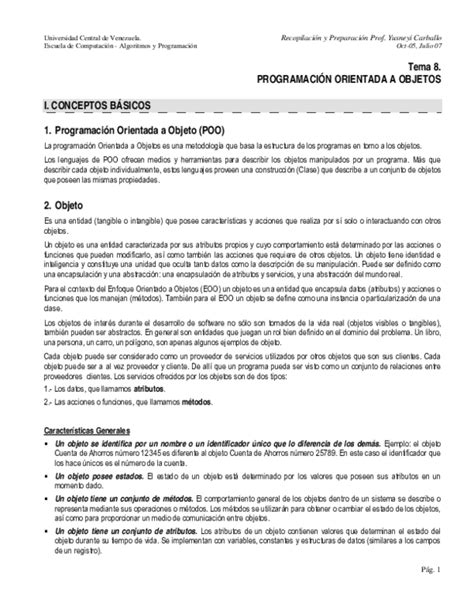 pdf universidad central de venezuela tema 8 programaciÓn orientada