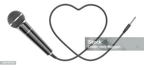 흰색 배경에 격리 된 검은 색 유선 마이크 음악에 대한 사랑의 개념으로 마음의 모양의 와이어 마이크의 3d 렌더링 그림 0명에 대한 스톡 사진 및 기타 이미지 Istock
