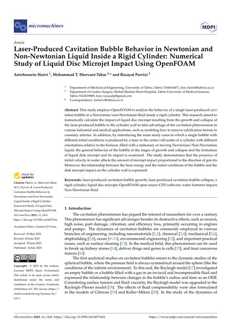 Pdf Micromachines Laser Produced Cavitation Bubble Behavior In Newtonian And Non Newtonian