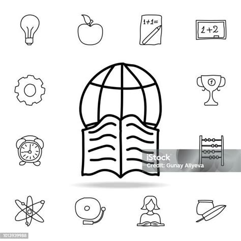 세계 및 책 아이콘을 스케치합니다 모바일 개념 및 웹 응용 프로그램에 대 한 교육 아이콘의 요소입니다 개요 글로브와 책 스케치 아이콘 웹 및 모바일에 대 한 사용할 수