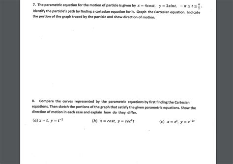 Solved The Parametric Equation For The Motion Of Particle Chegg