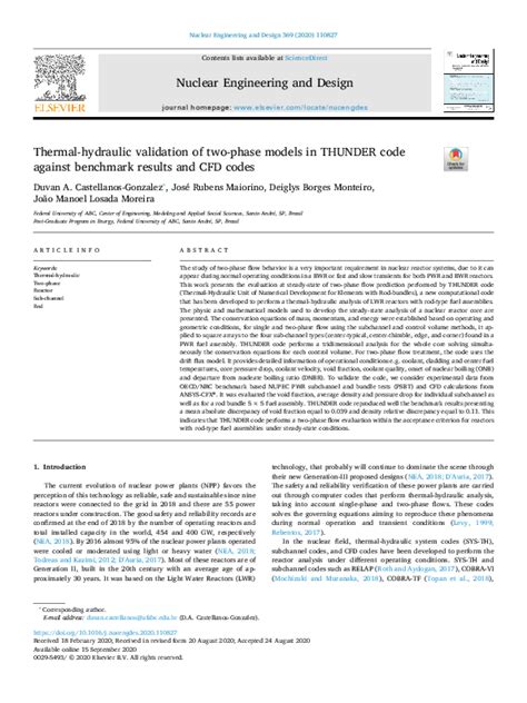 Pdf Thermal Hydraulic Validation Of Two Phase Models In Thunder Code