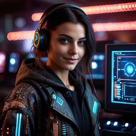 Premium Photo Futuristic Scifi Cyberpunk Hacker Woman Analyzing