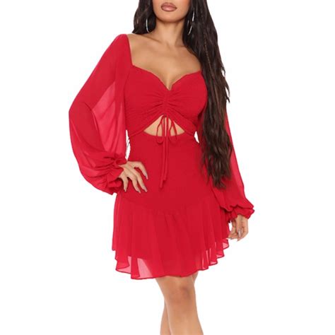 Fashion Nova Date Night Smocked Red Mini Dress Gem