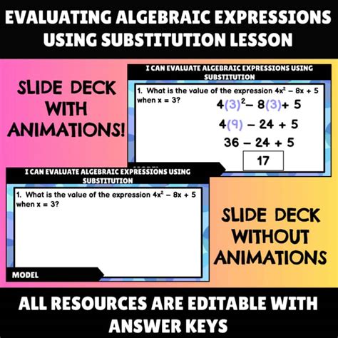 Evaluating Algebraic Expressions Using Substitution Lesson Slides
