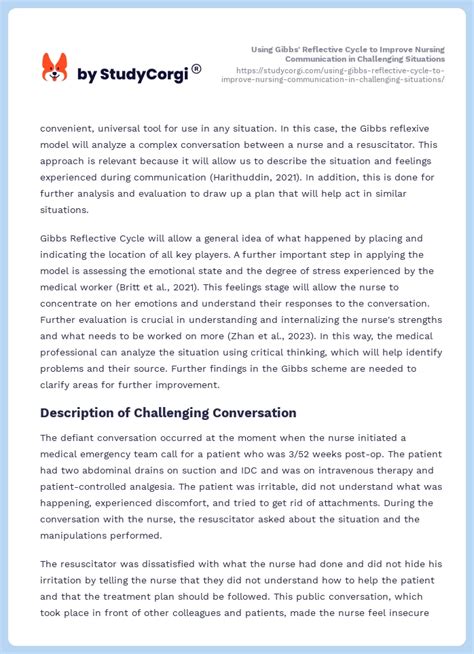 Using Gibbs Reflective Cycle To Improve Nursing Communication In