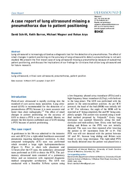 Pdf A Case Report Of Lung Ultrasound Missing A Pneumothorax Due To Patient Positioning