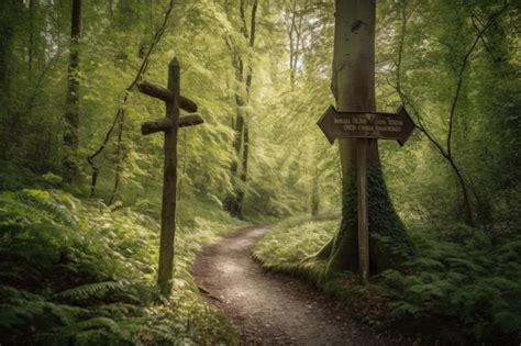 Premium Ai Image Signpost With Arrows Pointing The Way On A Forest Path Created With Generative Ai