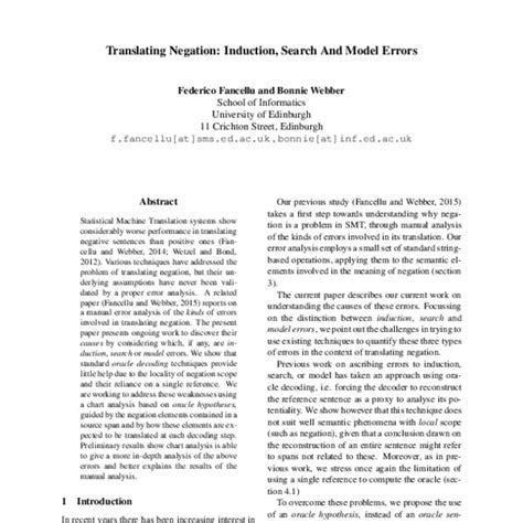 Translating Negation Induction Search And Model Errors Acl Anthology