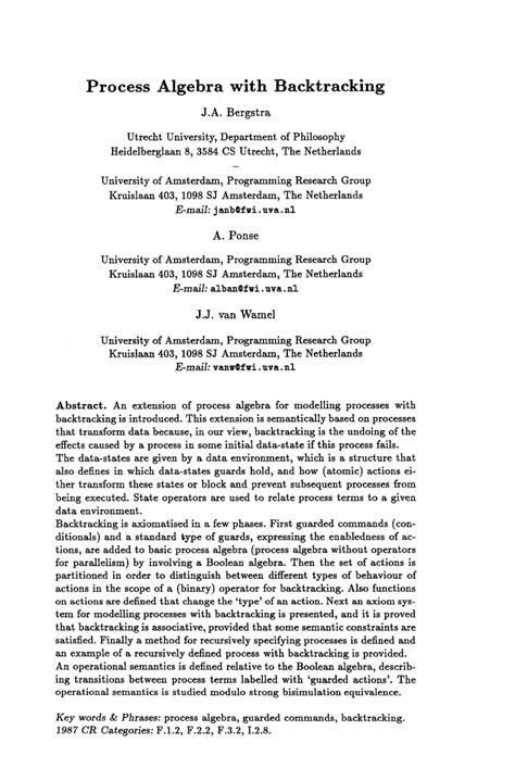 Pdf Process Algebra With Backtracking