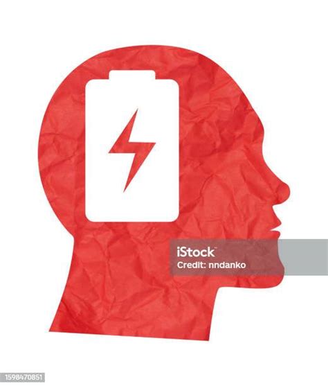 남성 머리의 잘라낸 실루엣과 뇌의 배터리 기호 정신 건강 우울증의 개념 0명에 대한 스톡 사진 및 기타 이미지 0명 Mental Wellbeing 개념 Istock