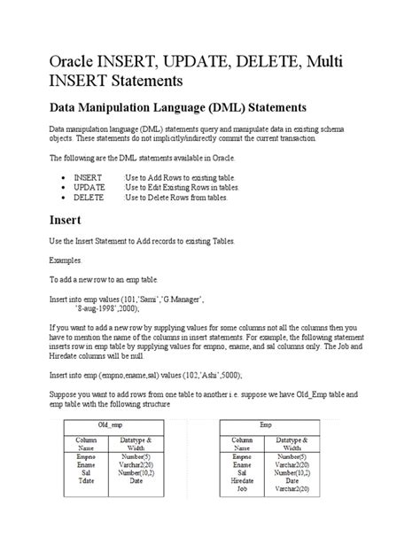Chapter 3 Oracle Insert Delete Update Dml Pdf Table Database