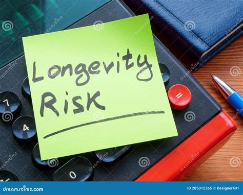 A Calculator And Sticker With Words Longevity Risk On It Stock Image