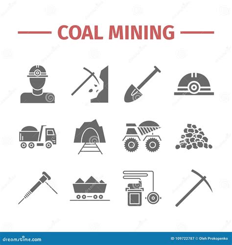 Coal Mining Flat Icon Set Stock Vector Illustration Of Black 109722787