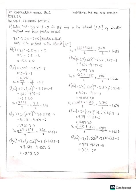 Activities And Assignments 1 Numerical Methods And Analysis Bs
