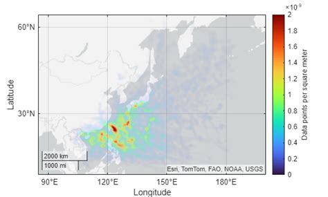 Geodensityplot Density Plot In Geographic Coordinates Matlab
