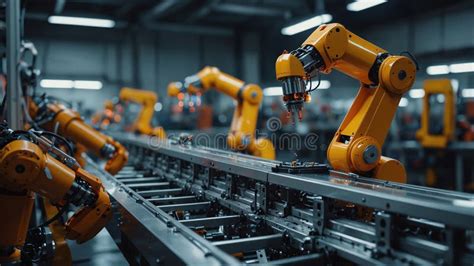 Robotic Arms Working On Assembly Line In A Modern Industrial Automation