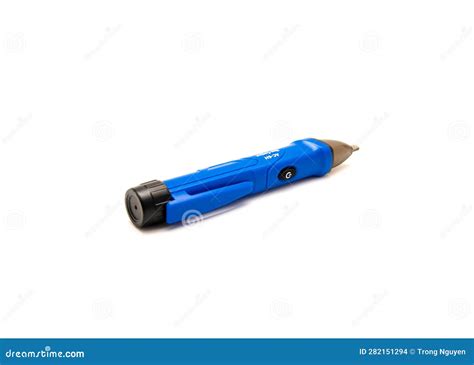 Side View Non Contact Voltage Tester Detector Pen With Power Button Isolated On White Background