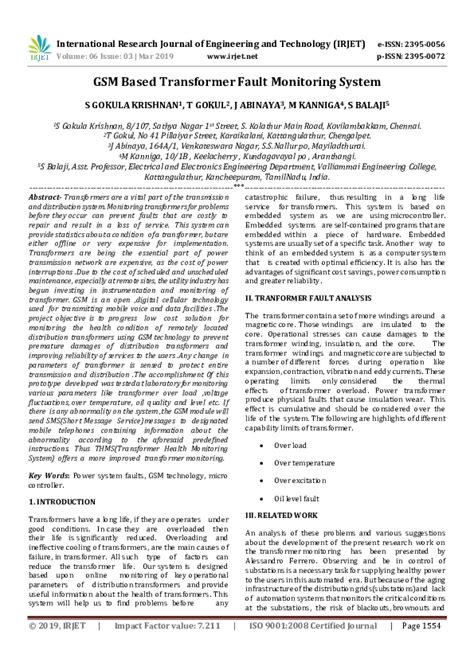 Pdf Irjet Gsm Based Transformer Fault Monitoring System