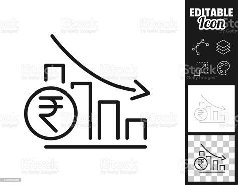 Chart Of Decreased Indian Rupee Rate Icon For Design Easily Editable