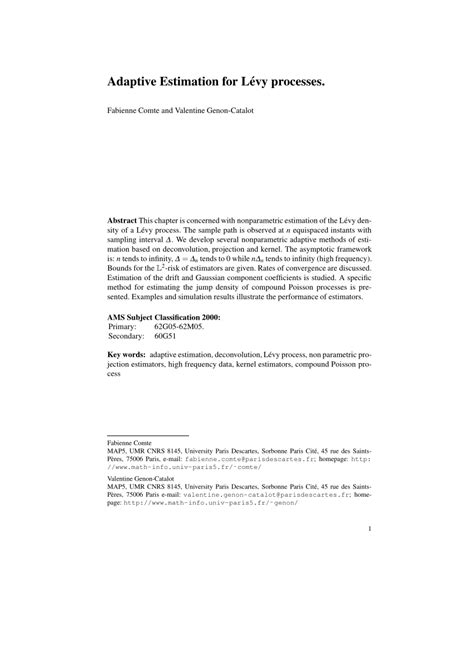 Pdf Adaptive Estimation For Lévy Processes