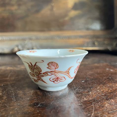 Chinese Export Teabowl Scrolling Red Foliage C 1740 Moorabool