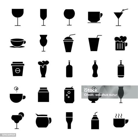 유리 아이콘 세트 음료 기호에 적합합니다 디자인 템플릿 벡터 0명에 대한 스톡 벡터 아트 및 기타 이미지 0명 개념