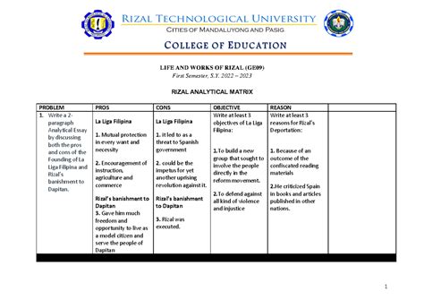 Group 3 Analytical Output 1 Life And Works Of Rizal Ge09 First