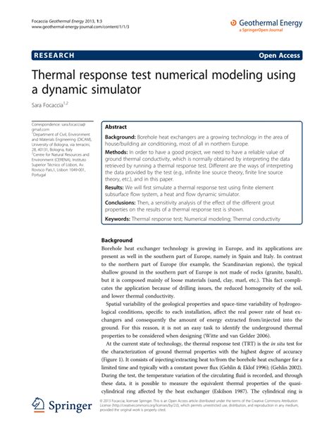 Pdf Thermal Response Test Numerical Modeling Using A Dynamic Simulator