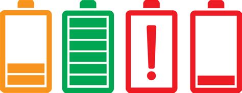 배터리 아이콘 세트 고품질 다채로운 스타일 벡터 아이콘 배터리 충전 표시기 배터리 잔량 에너지 최대 전력 부족 배터리 상태 로고 녹색 100 75 주황색 50 빨간색 25