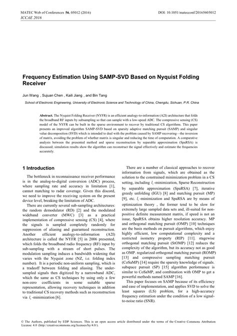 PDF Frequency Estimation Using SAMP SVD Based On Nyquist Folding Receiver