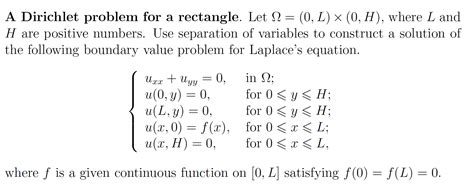 Solved A Dirichlet Problem For A Rectangle Let L Chegg