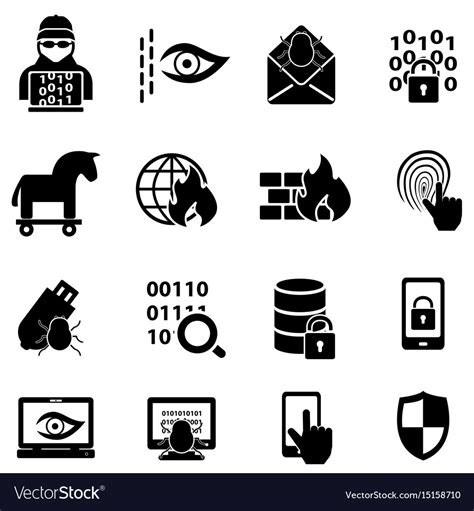 Cyber Security Hacker Malware Web Icons Royalty Free Vector Image Vectorstock