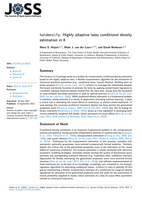 Pdf Haldensify Highly Adaptive Lasso Conditional Density Estimation In R