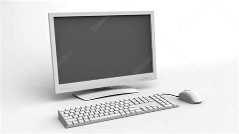 White Computer Display With Blank Screen Keyboard And Mouse 3d Render Powerpoint Background For