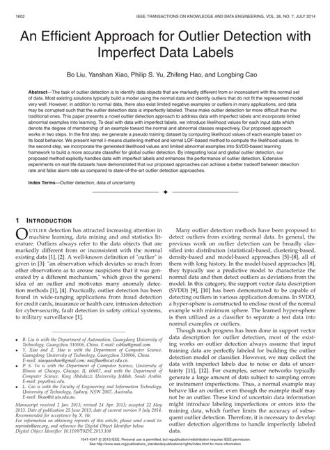 Pdf An Efficient Approach For Outlier Detection With Imperfect Data